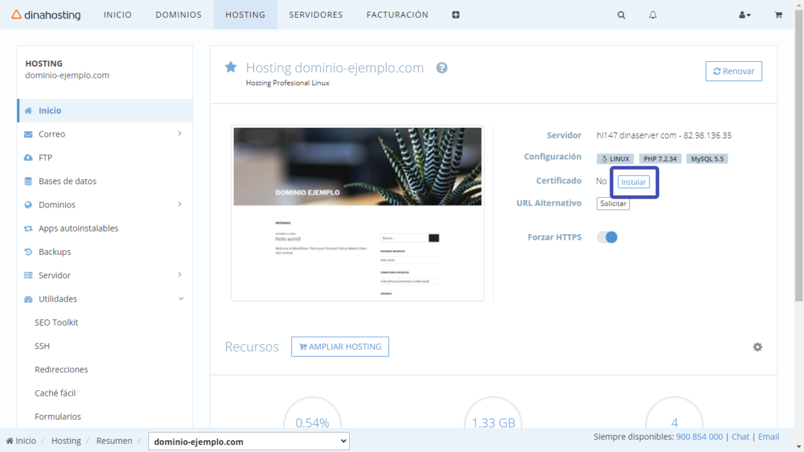 ¿Cómo puedo instalar un certificado externo en mi hosting?