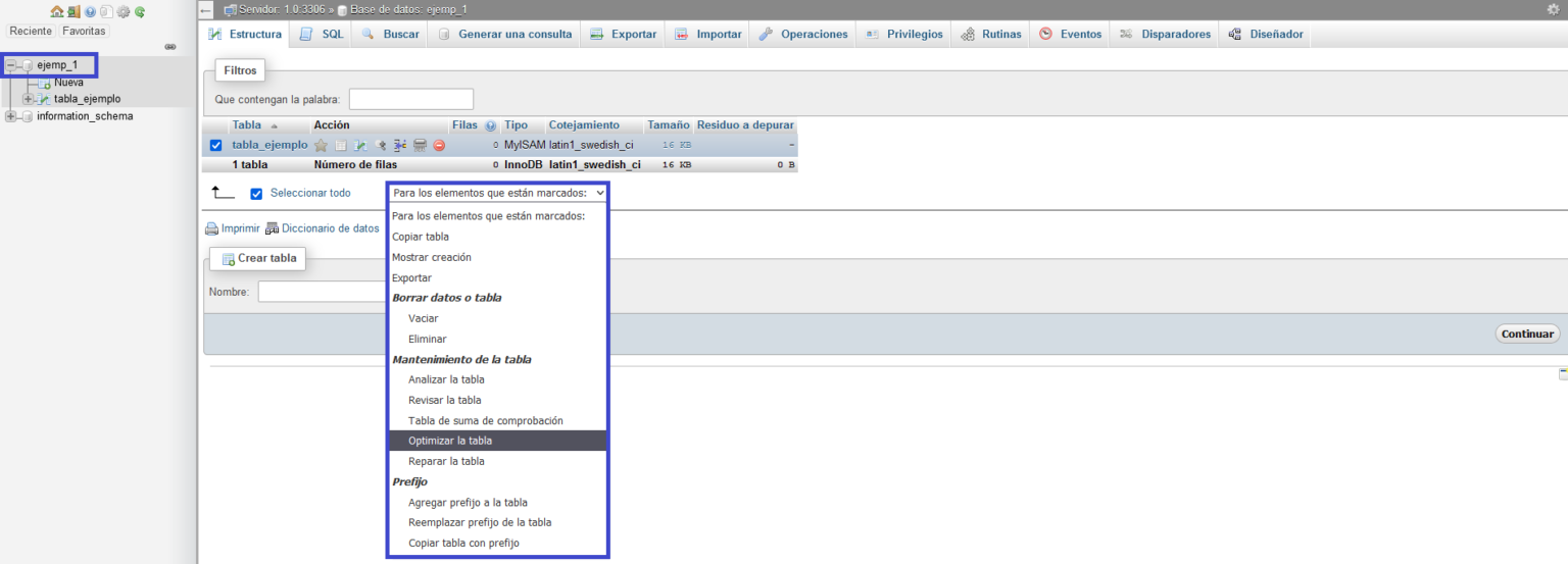 Optimizar tablas de MySQL para liberar espacio