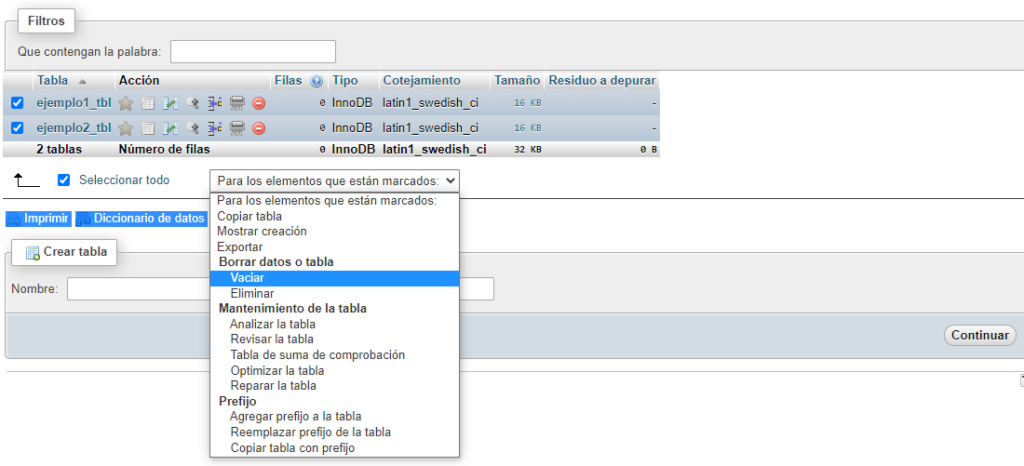 ¿cómo Vaciar Una Base De Datos Mysql Ayuda Dinahosting
