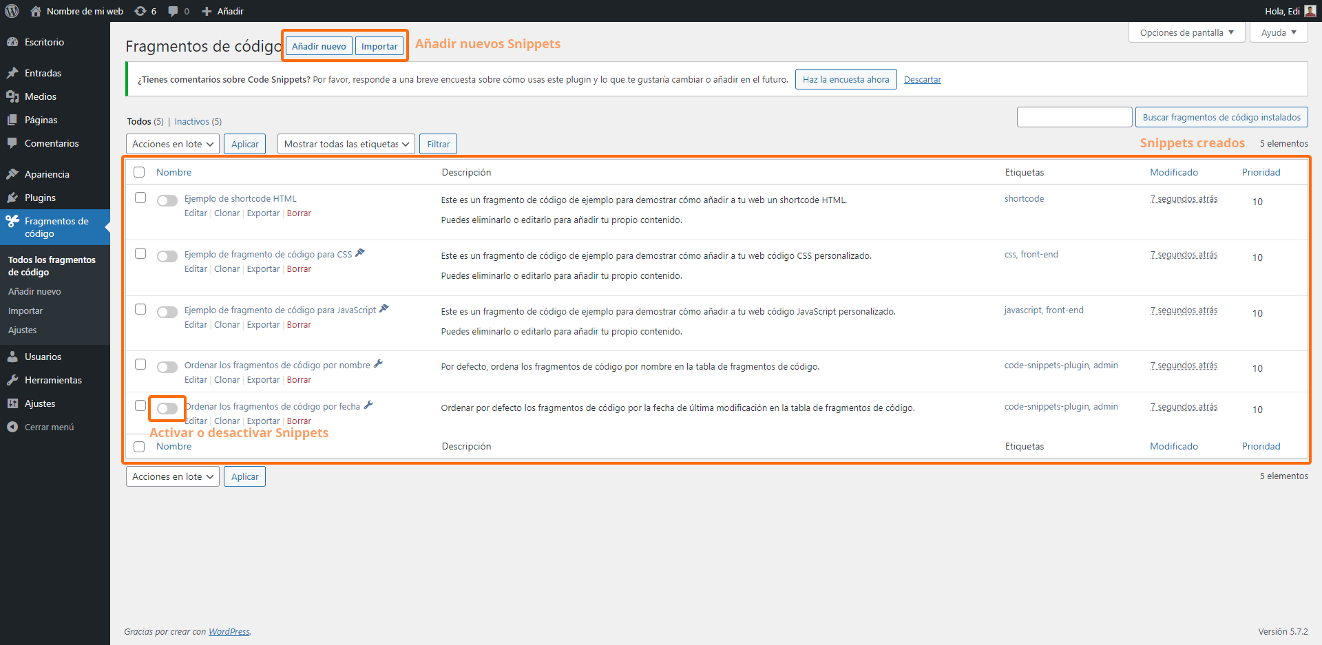 Sumar funcionalidades con snippets en WordPress - Dinahosting